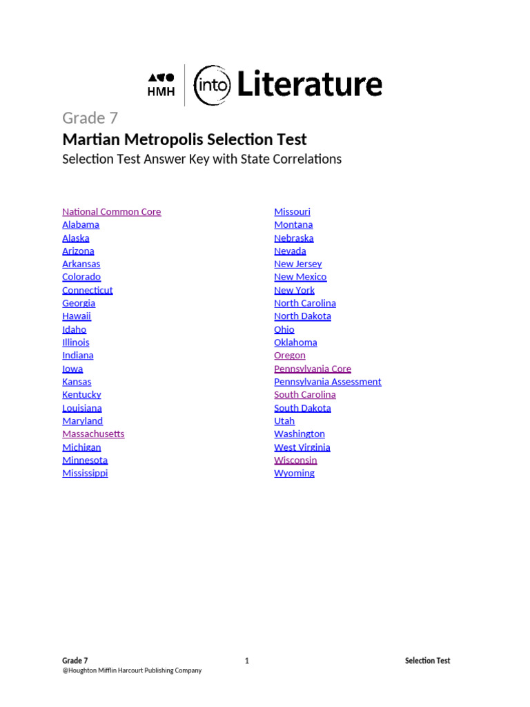 Grade 7 Martian Metropolis Test Key | PDF | Mars | Planets