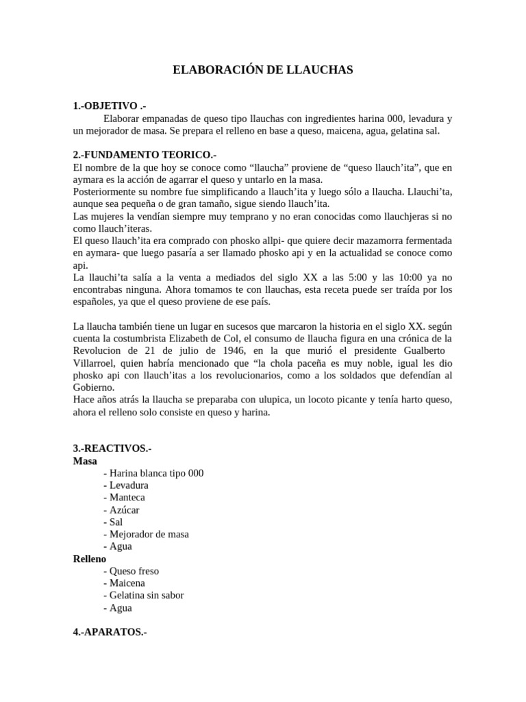Receta de Llauchas Paceñas | PDF | Queso | Levadura
