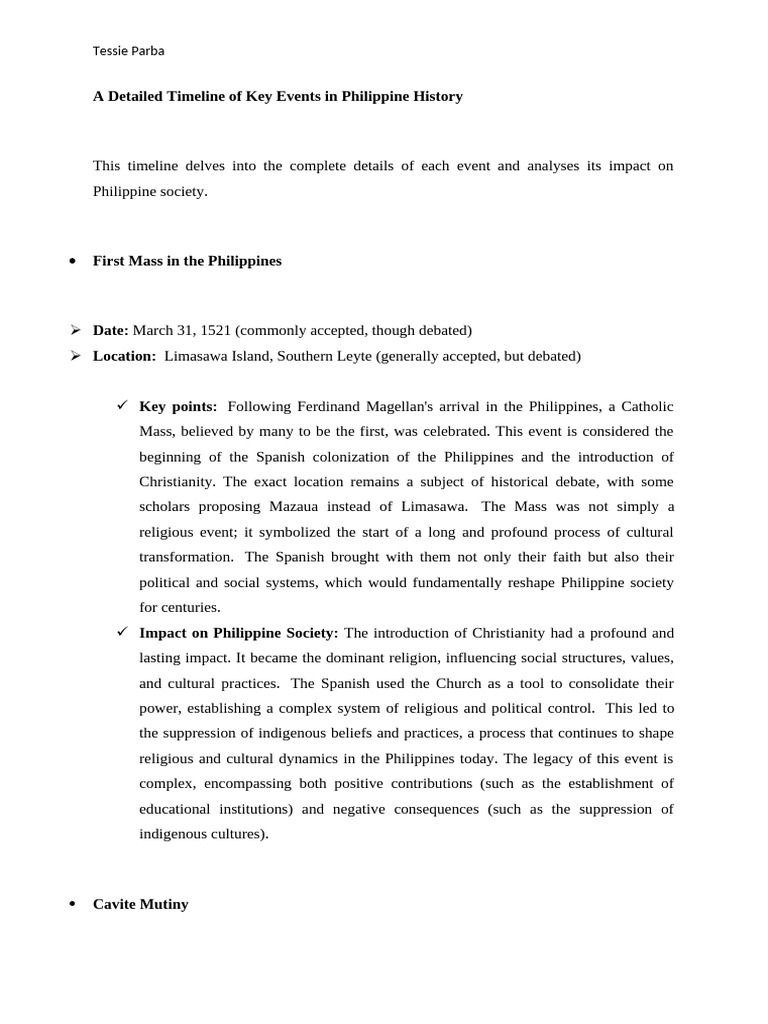 A Detailed Timeline of Key Events in Philippine History | PDF | Philippines