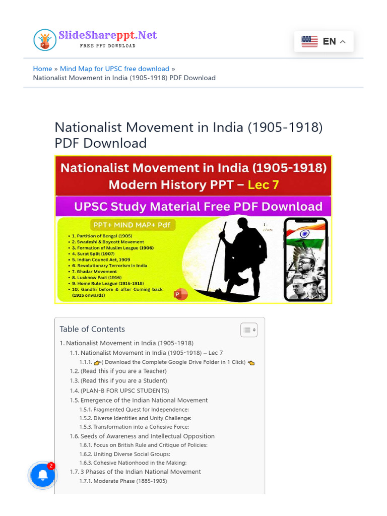 Nationalist Movement in India (1905-1918) | PDF | Indian Independence ...