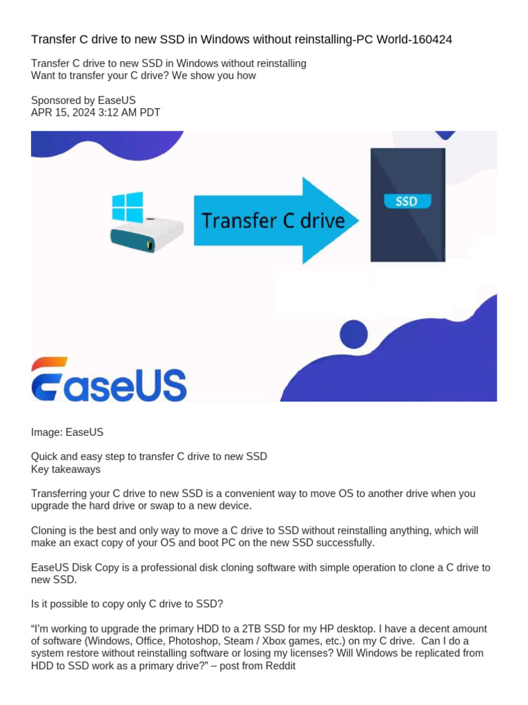 Transfer C Drive To New SSD in Windows Without reinstalling-PC World-160424 | PDF | Solid State ...