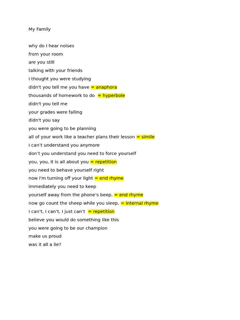 My Family Poem by Nicole Kalomiti | PDF