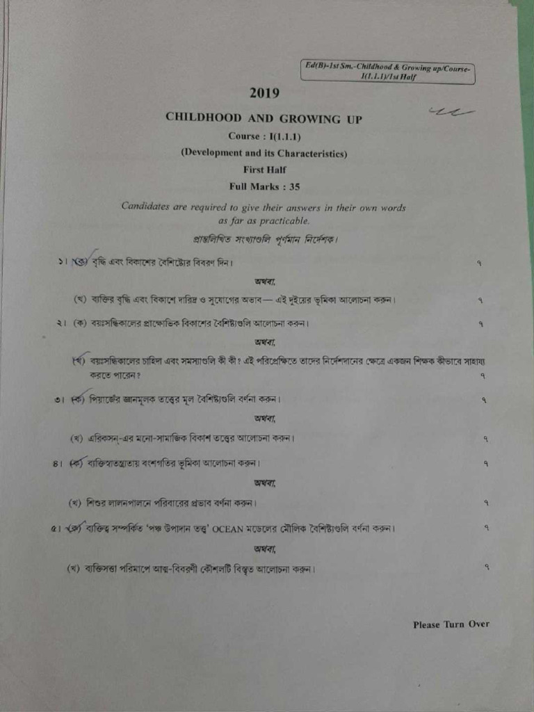 1st Semester Question Paper (2019) | PDF