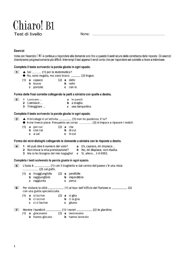 Esame Iniziale B1 | PDF