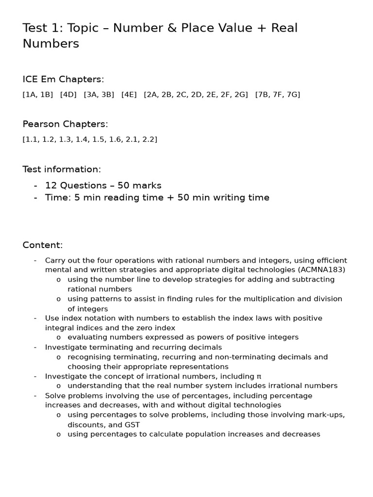 Math Test Plan | PDF | Numbers | Elementary Mathematics