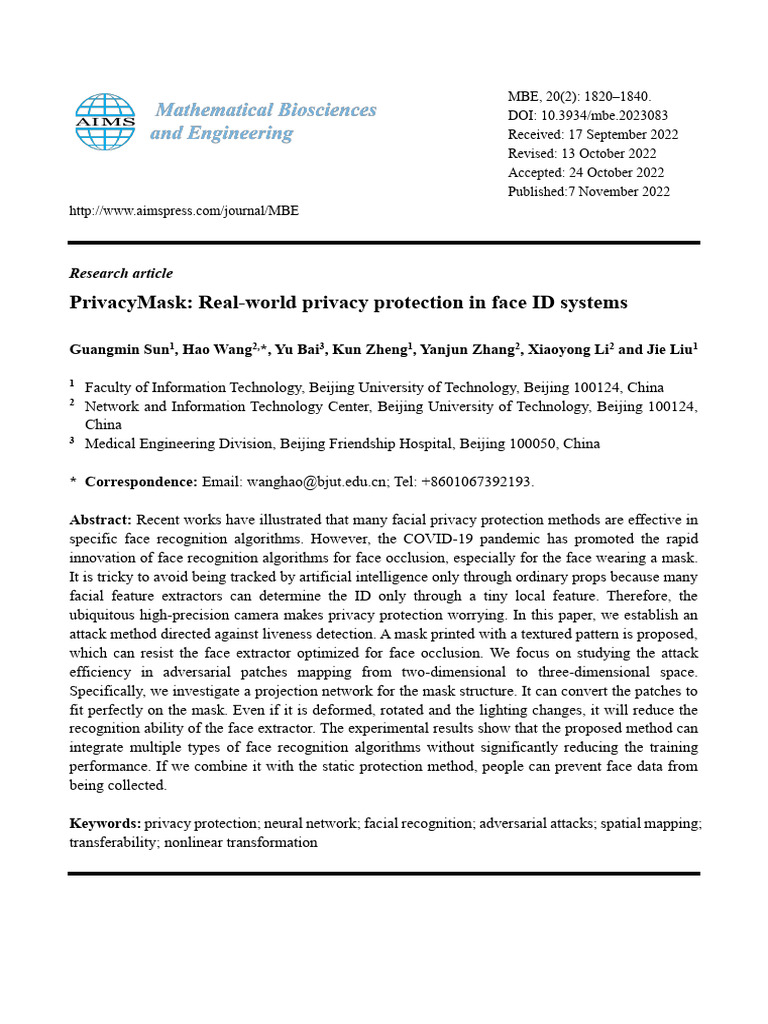 PrivacyMask Real-World Privacy Protection in Face ID Systems | PDF ...
