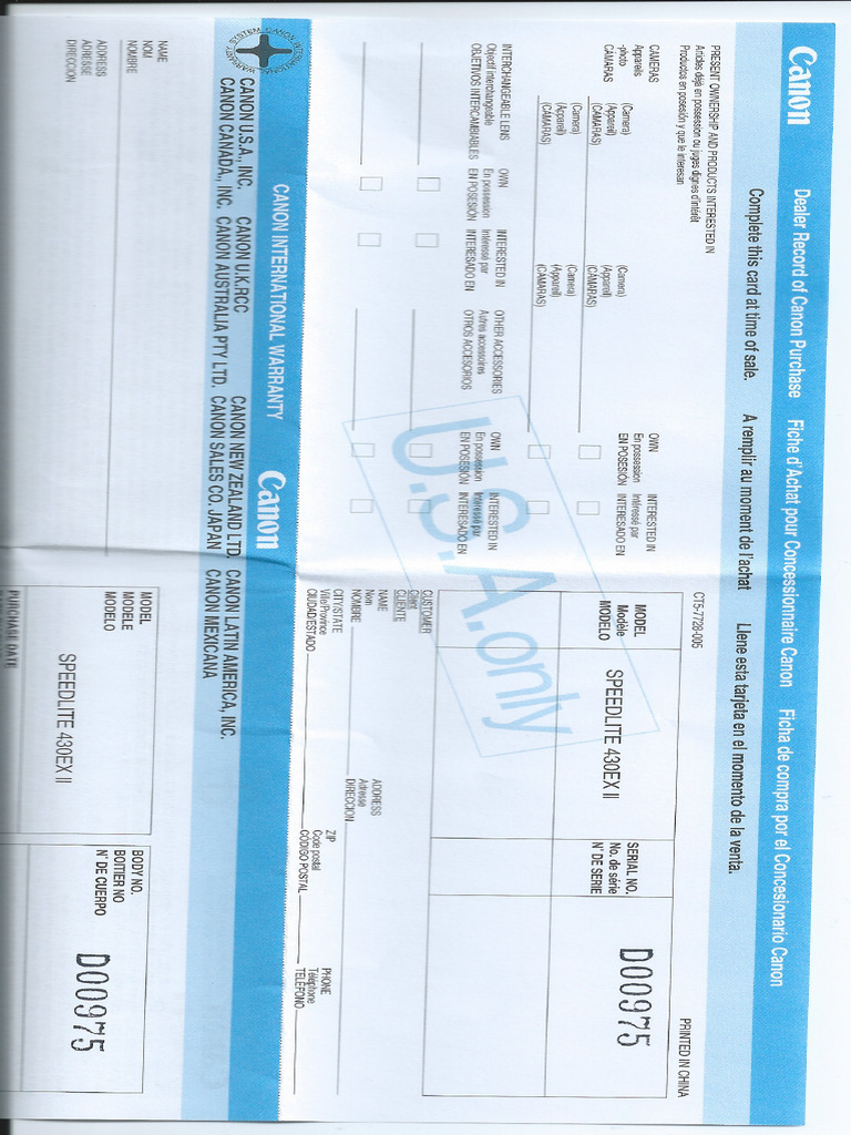 Canon Speedlite Flash Serial Number | PDF