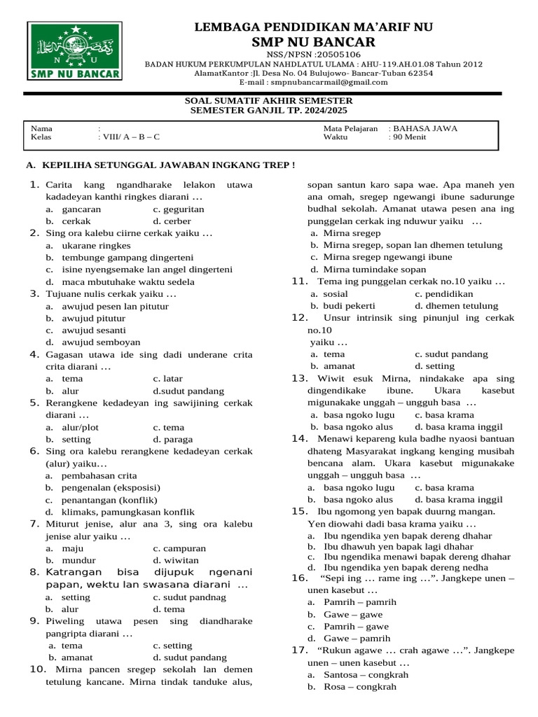 Sas B.jawa 8 Ganjil 2024-2025 | PDF