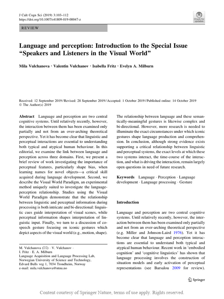 Language_and_perception_Introduction_to_the_Specia | PDF | Gesture ...