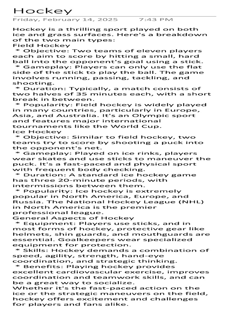 Hockey | PDF