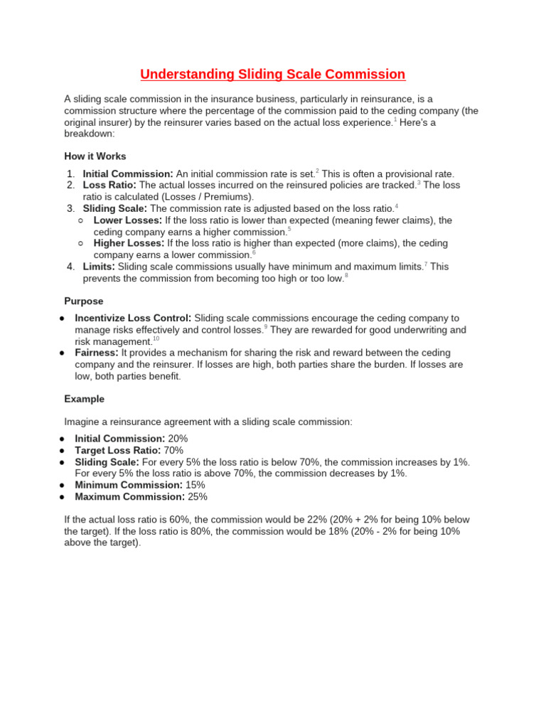 Sliding Scale Commission in Reinsurance | PDF