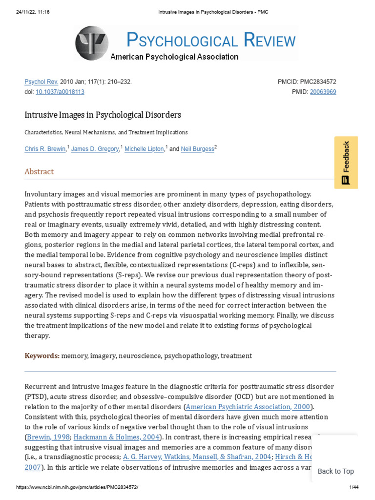 Intrusive Images in Psychological Disorders - PMC | PDF | Psychological ...