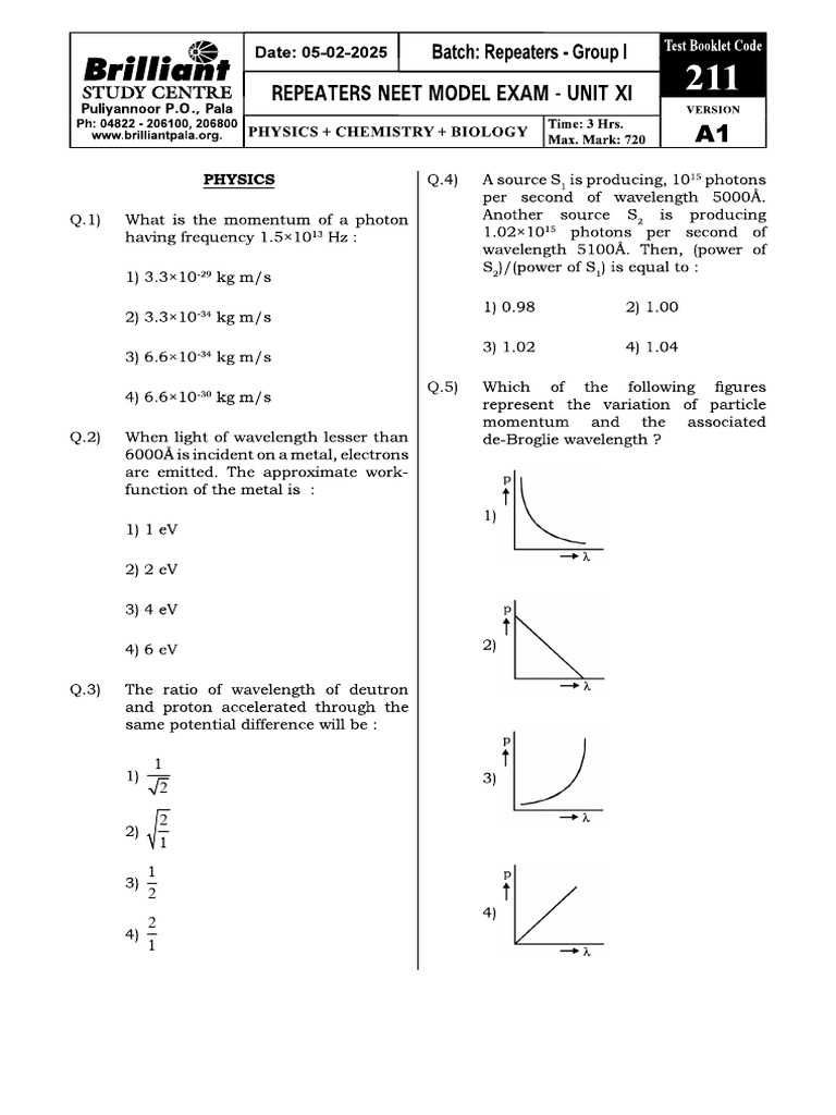 NEET Model Exam Unit XI (05-02-2025) | PDF