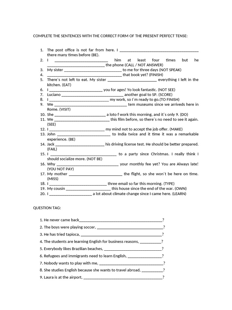 Present Perfect - Question Tag - Pronouns | PDF