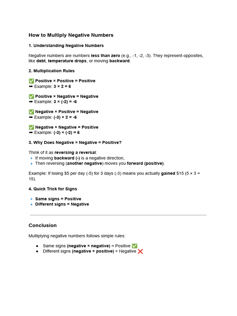 Multiply Negative Numbers Guide | PDF