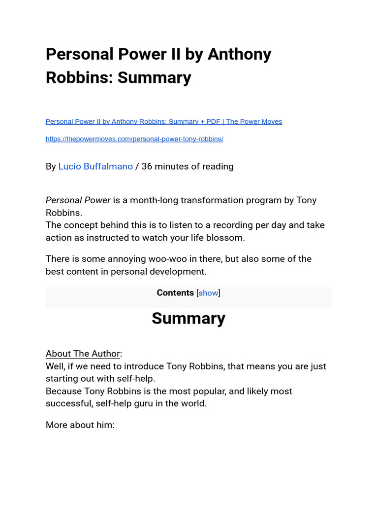Personal Power II by Anthony Robbins - Summary | PDF | Pleasure | Mind