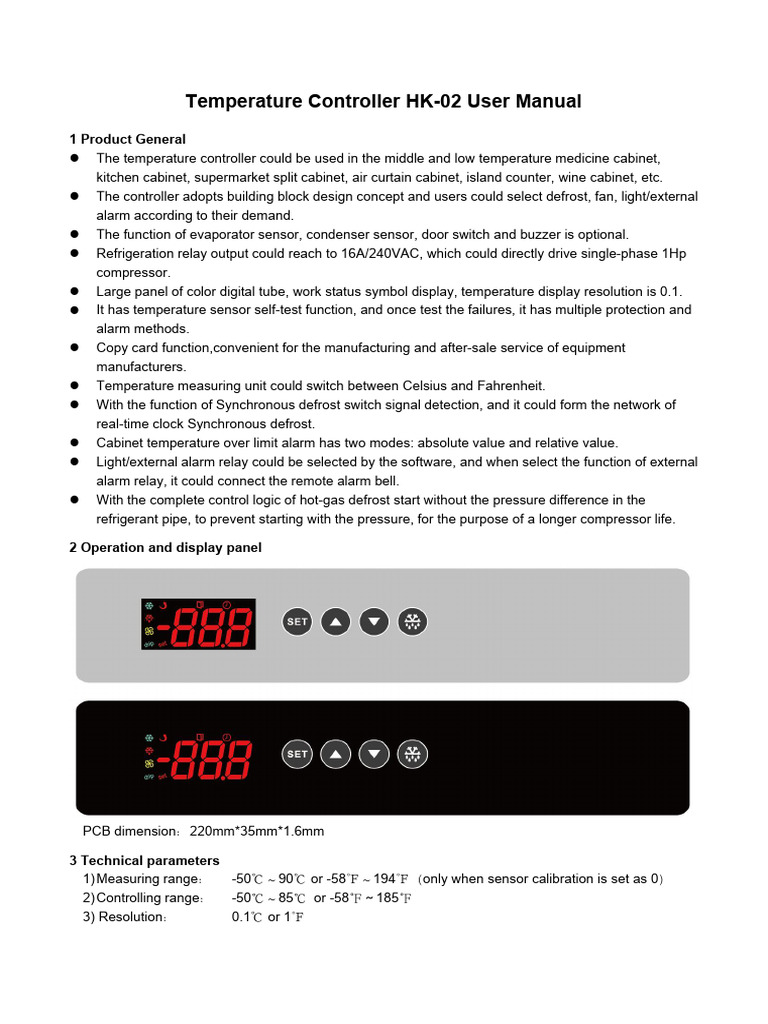 HK-02 Temperature Controller Manual | PDF | Fahrenheit | Celsius