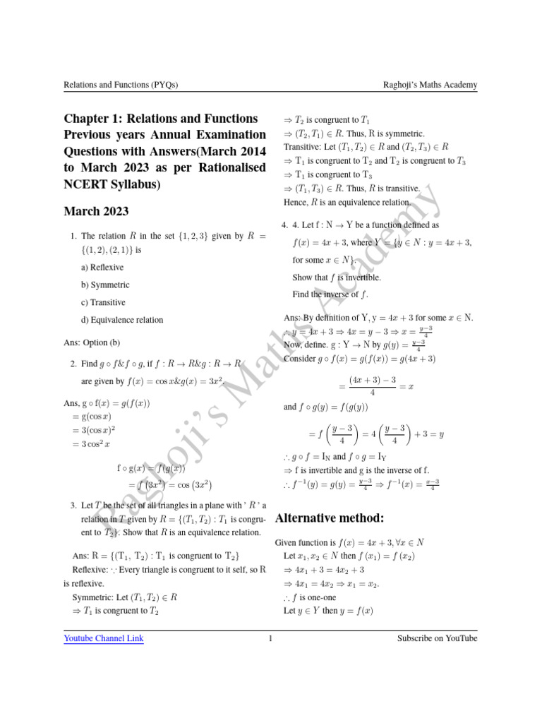 Chapterwise PYQ Maths of Karnatak 2nd PUC Board | PDF | Function ...