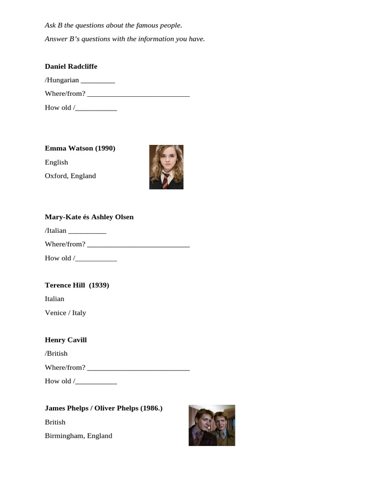 Ask B The Questions About The Famous People | PDF