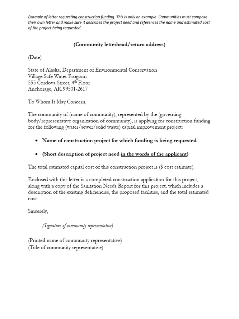 Construction Funding Request Letter Template | PDF