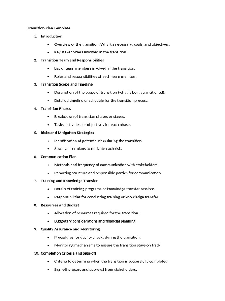 Transition Plan Template Guide | PDF