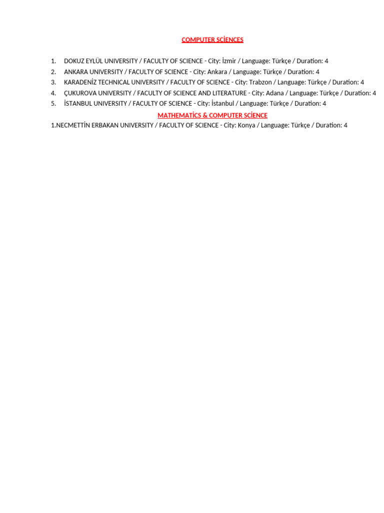 Turkish Universities in Computer Science | PDF | Turkey