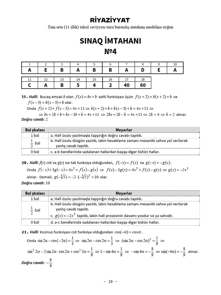 Riya Bura 11 Az Cavab Sinaq 4 | PDF