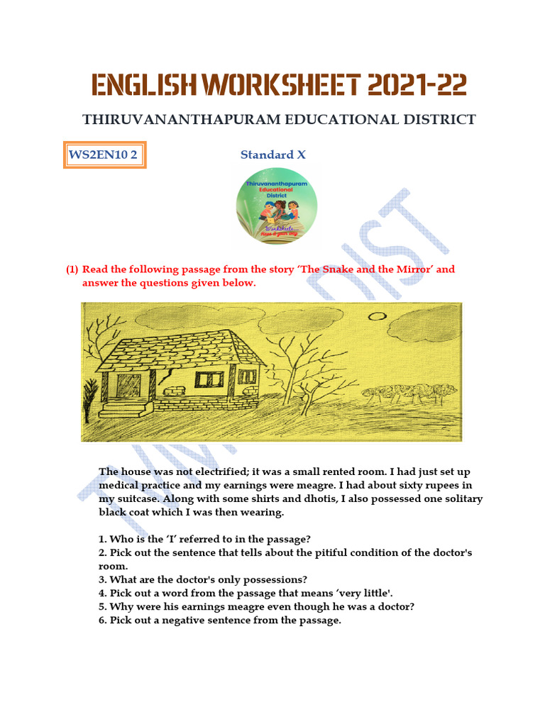 Kerala SSLC English Worksheet 2 by TVM Ednl Dist | PDF | Poetry