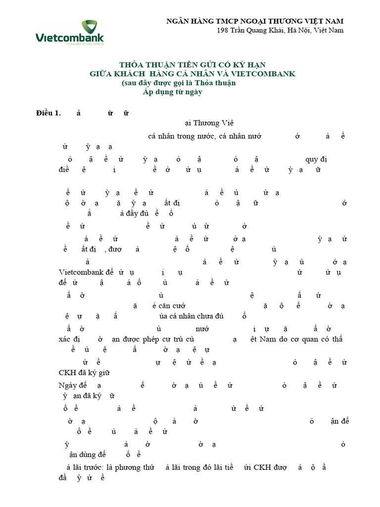 Thoa Thuan Khung Tien Gui CKH Giua KHCN Va VCB | PDF