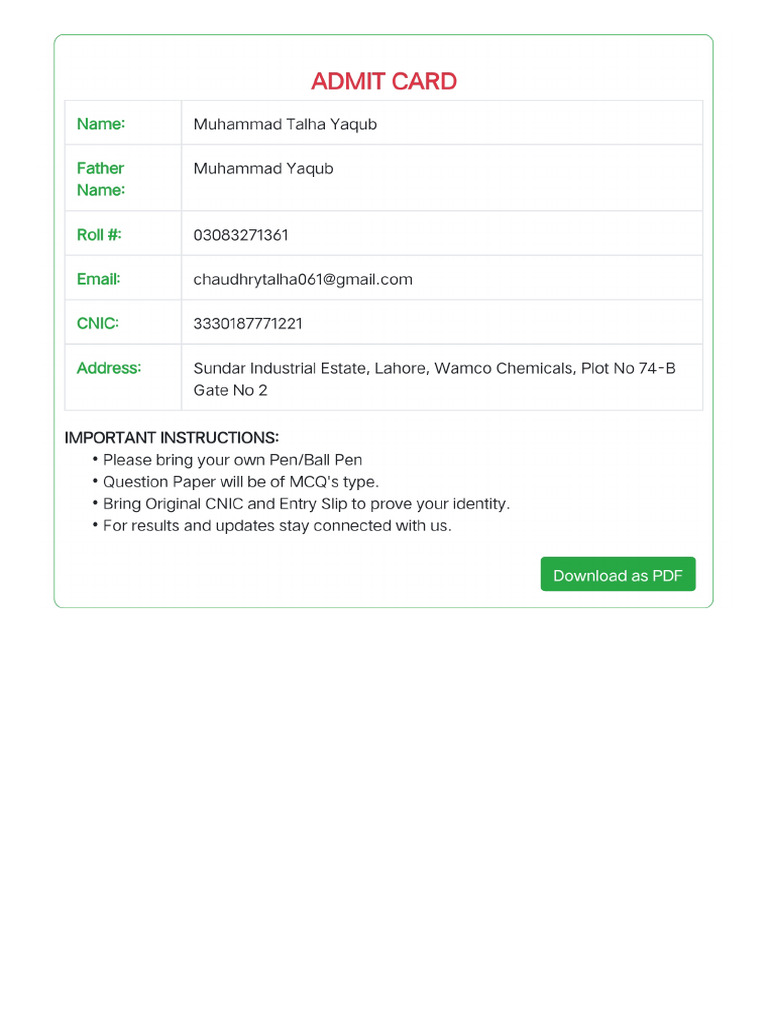 Admit Card | PDF