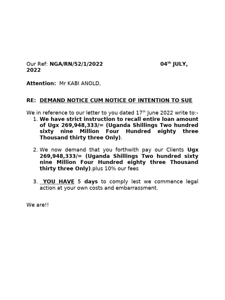 Re Demand Notice Cum Notice of Intention | PDF Re Demand Notice Cum Notice of Intention | PDF