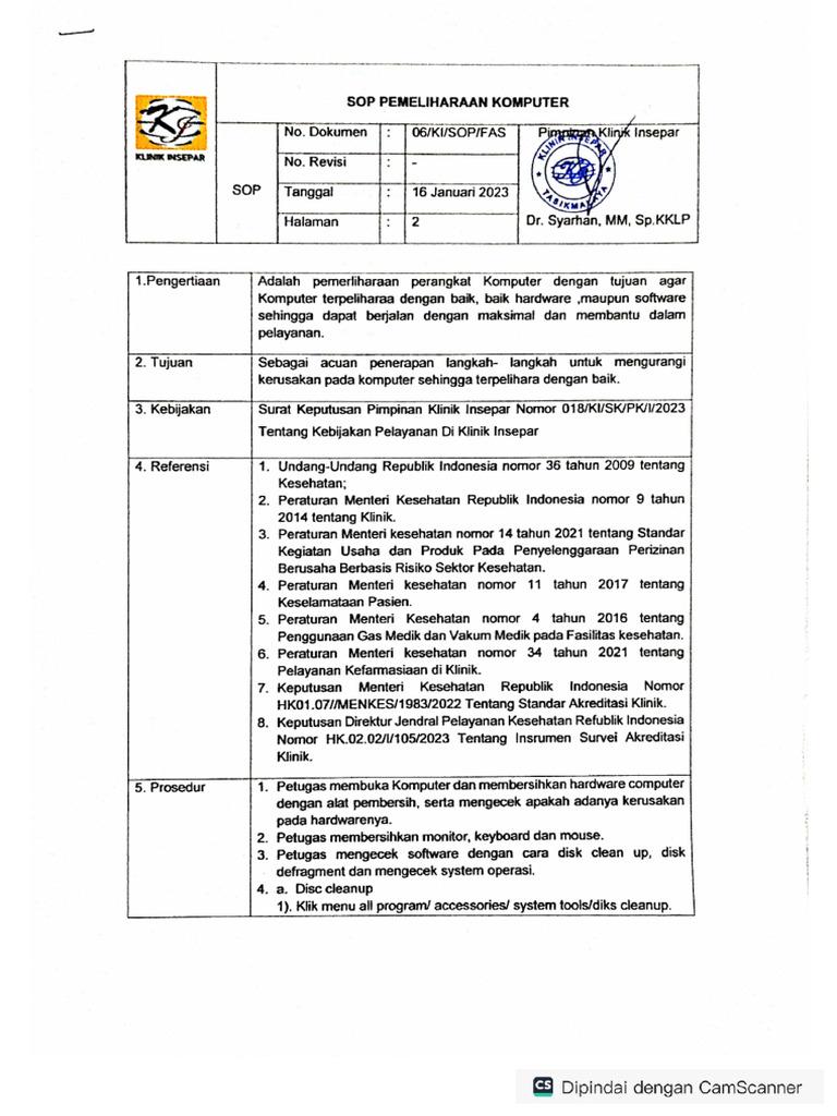 SOP Pemeliharaan Komputer | PDF