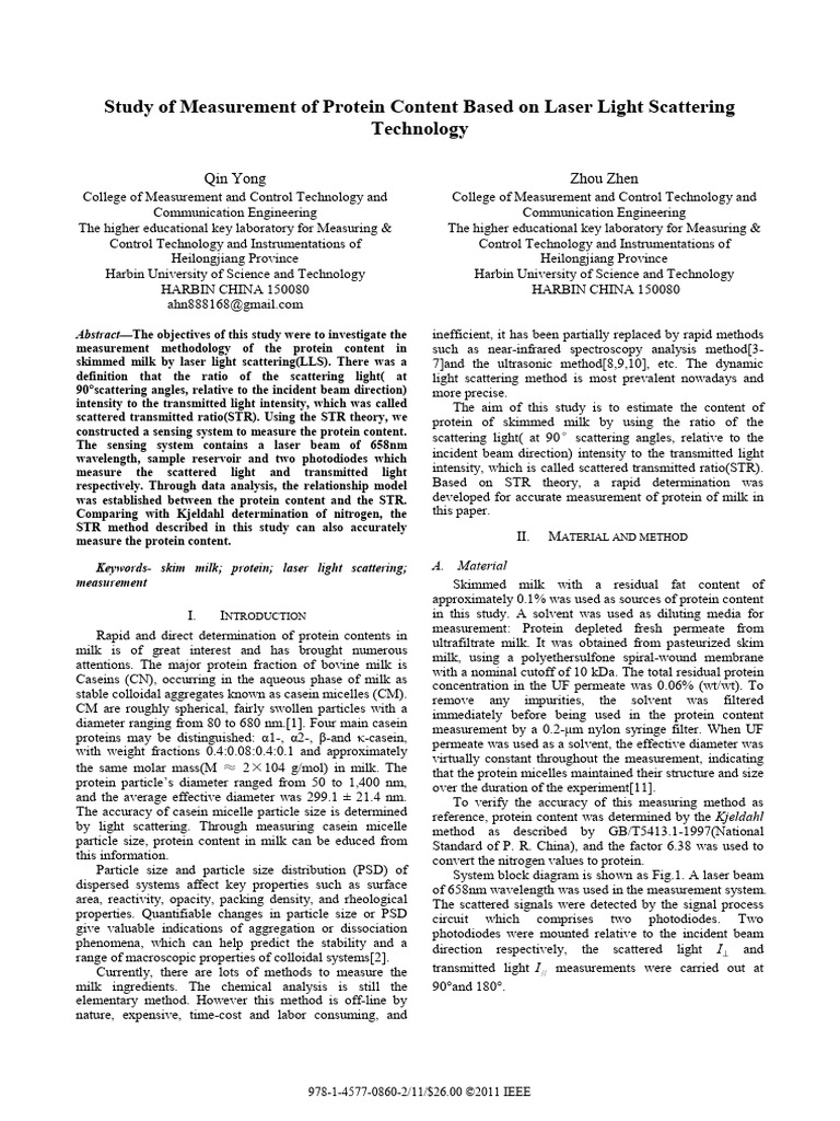 Protein Measurement in Milk via LLS | PDF | Milk | Scattering
