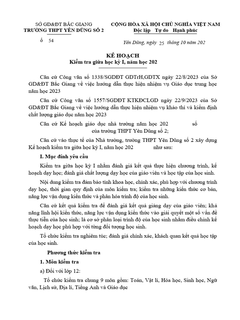 Ke Hoach Kiem Tra Giua Hoc Ky I 2023 2024 Signed Signed Signed Signed 887cb (1) | PDF