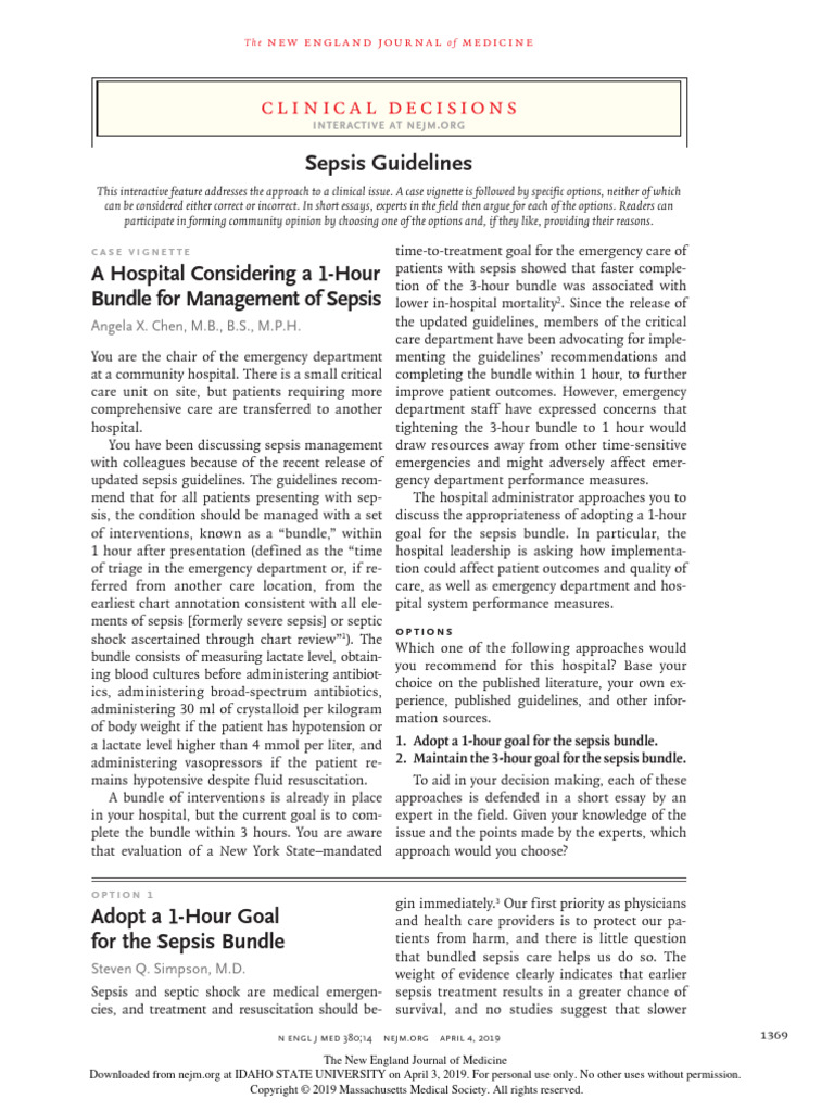 Sepsis Management: 1-Hour vs 3-Hour Bundle | PDF | Sepsis | Clinical ...