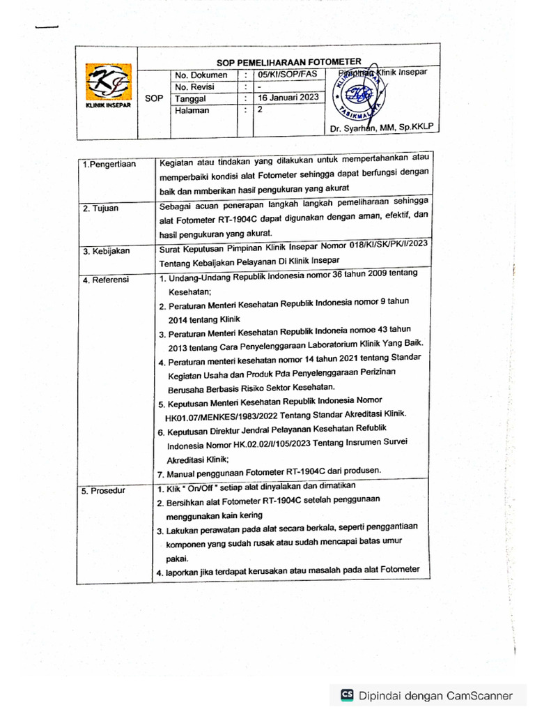 SOP Pemeliharaan Fotometer | PDF