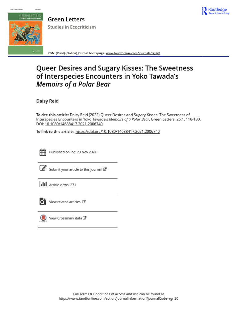 Queer Desires and Sugary Kisses The Sweetness of Interspecies Encounters in Yoko Tawada S ...