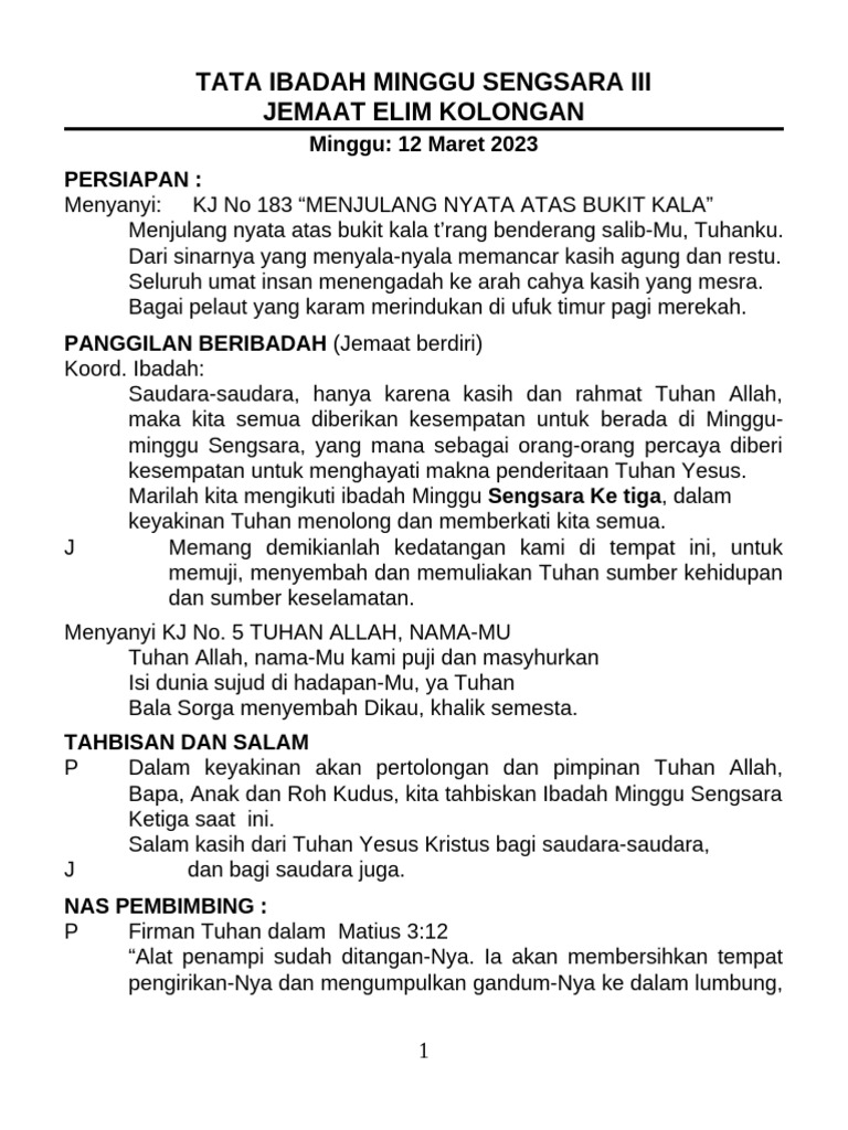 Minggu Sengsara Iii 12 Maret 2023 | PDF