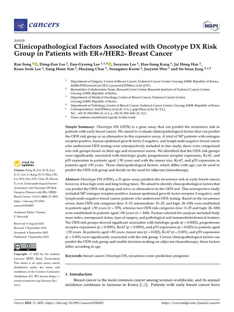 Clinicopathological Factors Associated With Oncotype DX | PDF ...