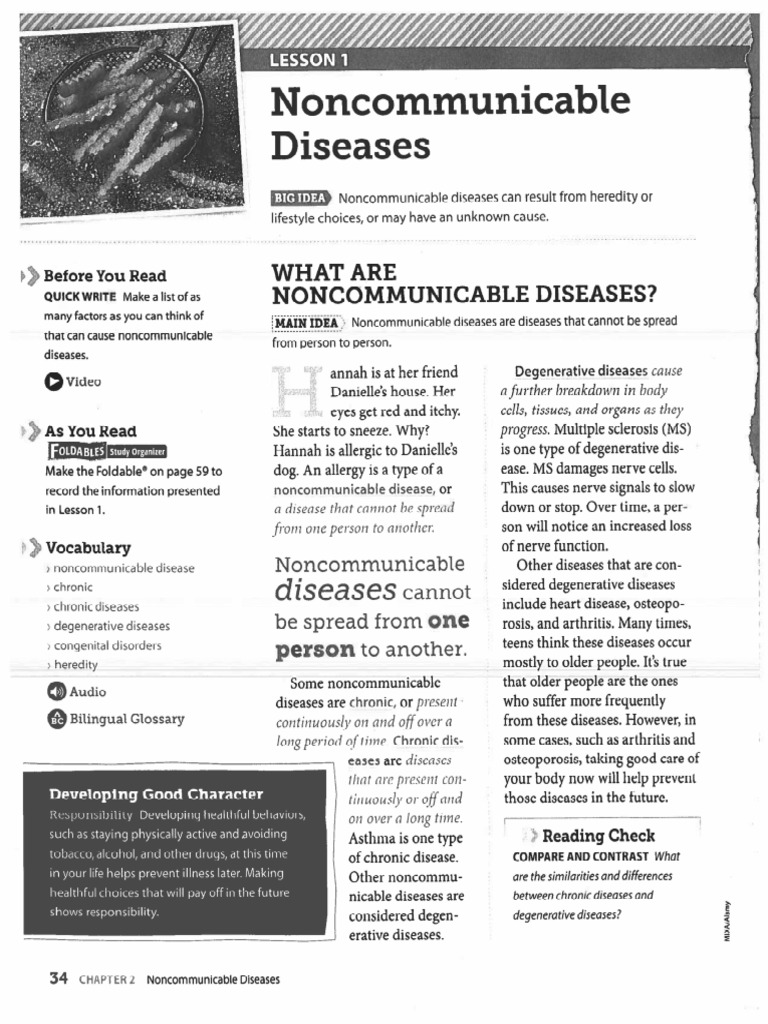 Textbook Pages- Noncommunicable Disease - McGraw Hill Glencoe Teen ...