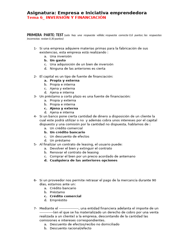 Examen Tema 6 Eie | PDF | Bancos | Interés