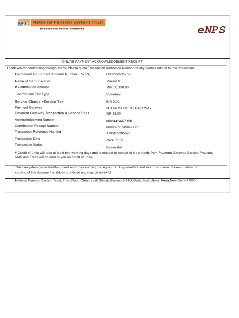 eNPS Contribution Acknowledgement Receipt | PDF