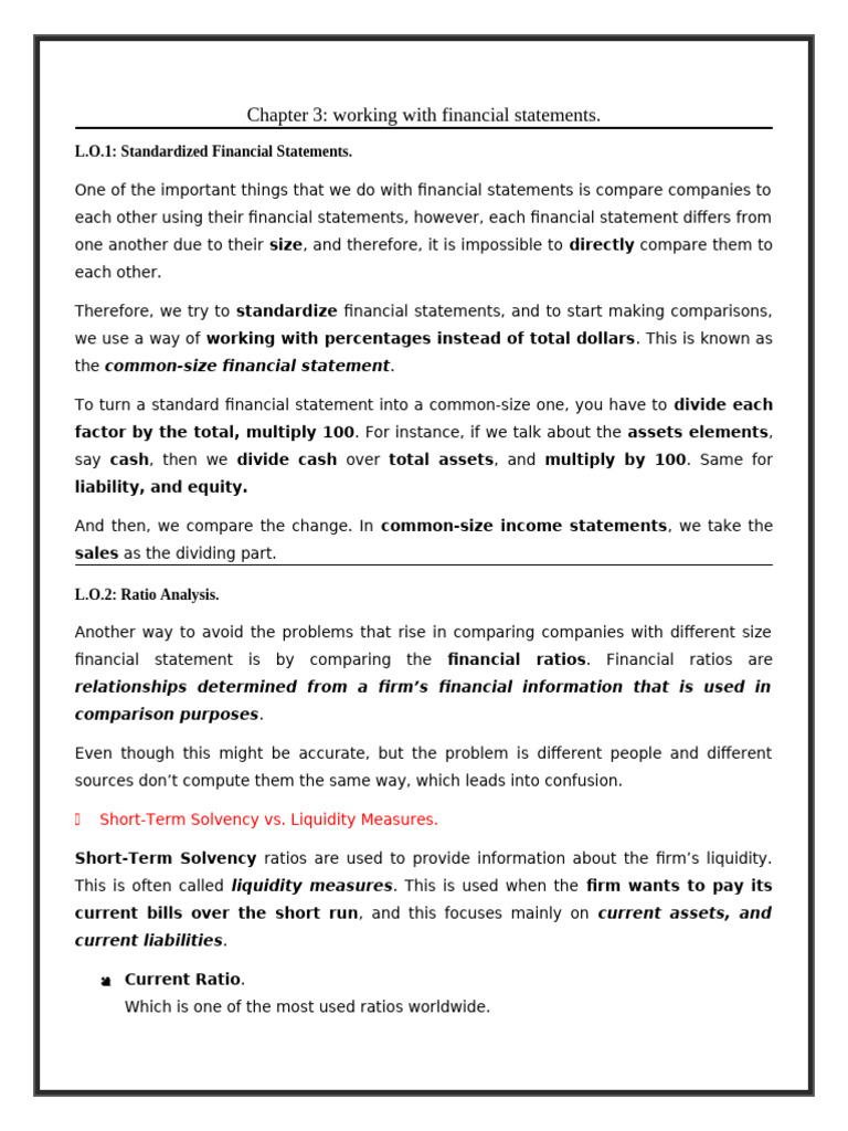 Week 2 - Chapter 3 - Working With Financial Statements | PDF | Return ...