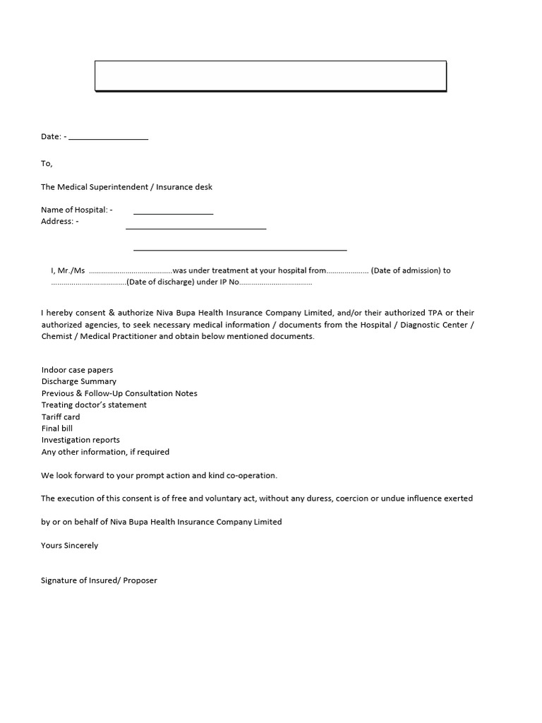 Consent Letter for Medical Records Release | PDF
