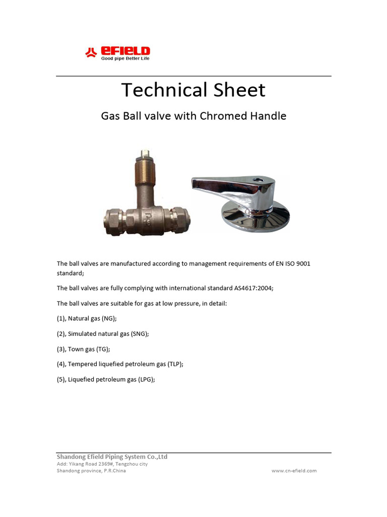 Gas Ball Valve Technical Specifications | PDF | Valve | Gas Technologies