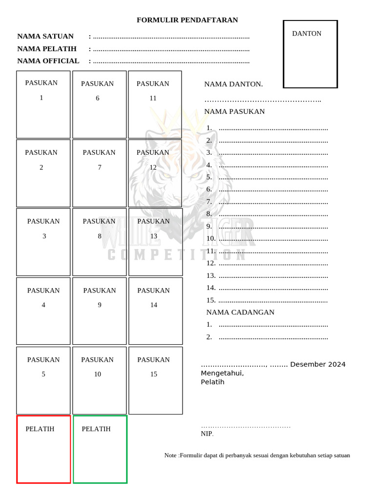 Formulir Pendaftaran Tingkat Purna LKBB WTC Season 2 | PDF