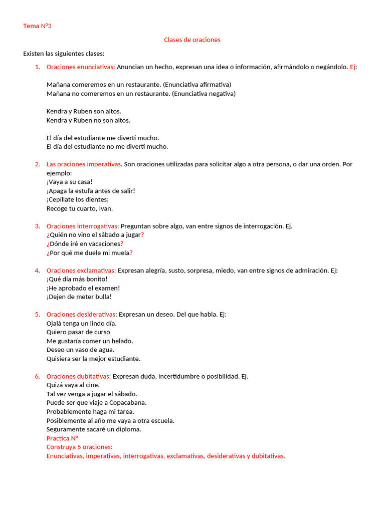 Clases de Oraciones en Español | PDF