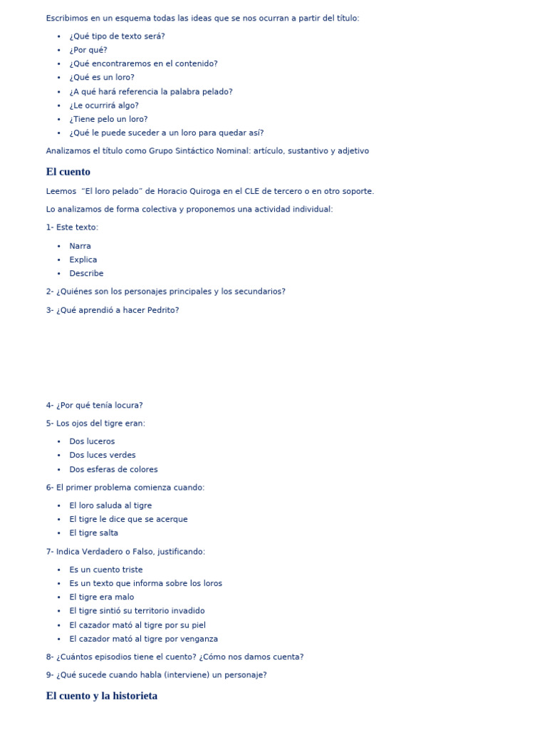 Análisis del cuento "El loro pelado" | PDF | Narración | Cuentos
