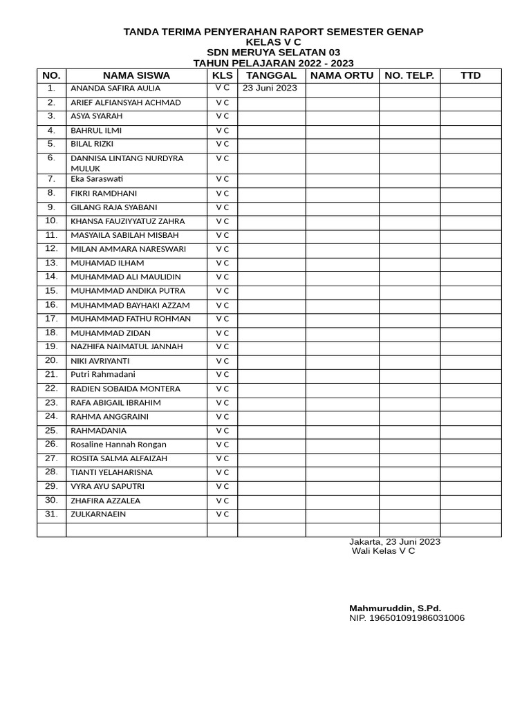 Tanda Terima Rapot | PDF