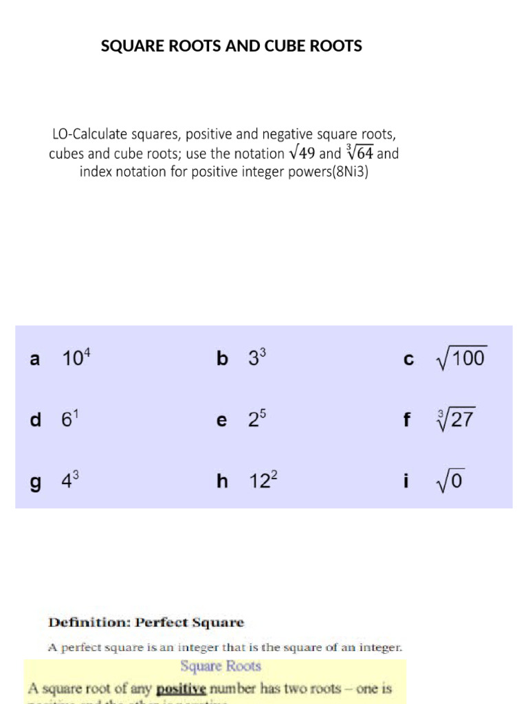 1.3 Square Roots and Cube Roots (1) | PDF